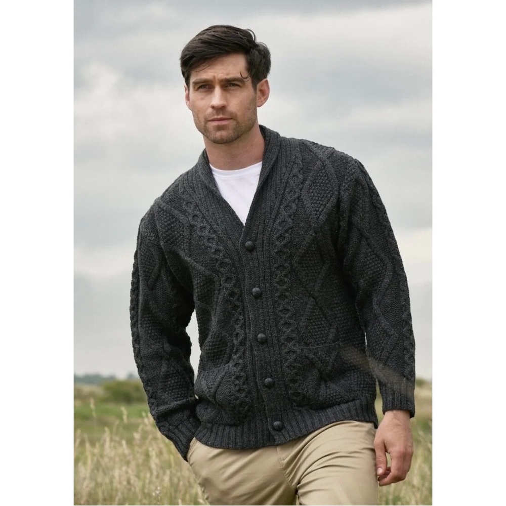 Aran Crafts Button Cardigan - Charcoal Sweater Xl Nev… - Gem